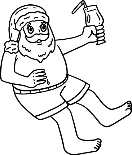 Christmas in july santa kayaking coloring page Vector Image