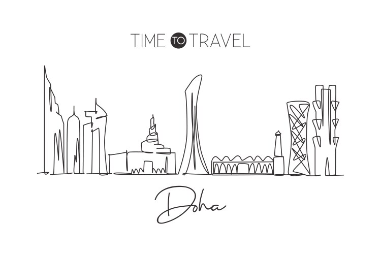 One single line drawing of doha city skyline Vector Image