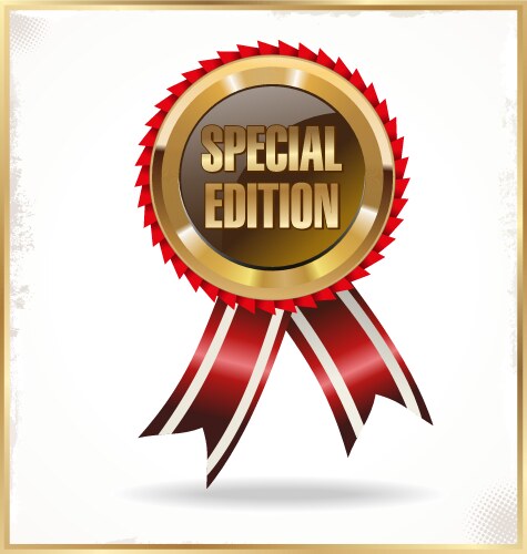 Special edition 3d gold badge with red ribbon Vector Image