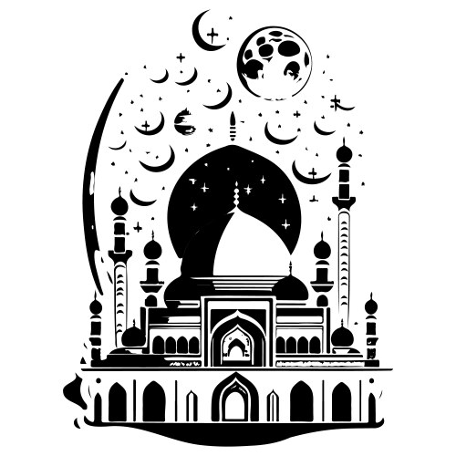Ramadan kareem moon mosque sketch draw Royalty Free Vector