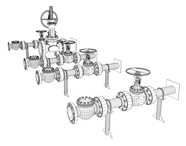 Control valves with bypass isometric blueprints Vector Image