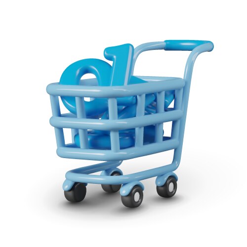 Realistic shopping cart filled with giant numbers Vector Image