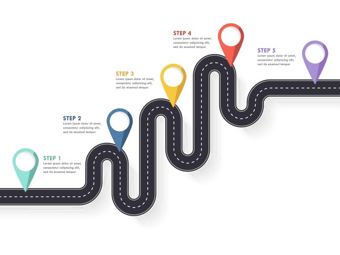 Road route infographic line with step-by-step plan