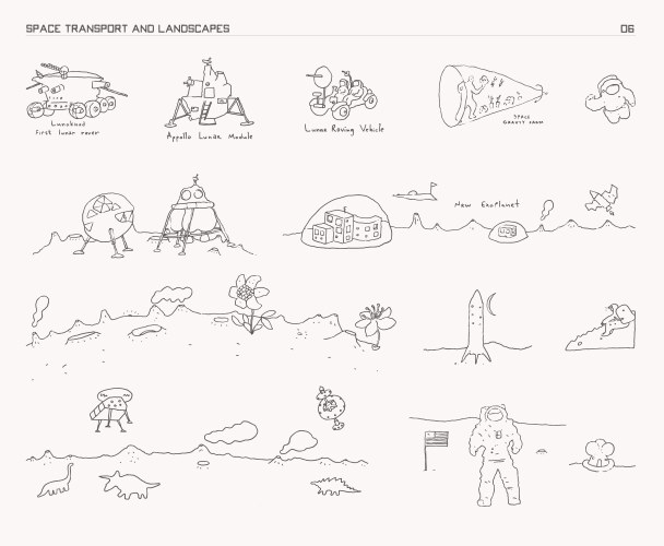 Trace space objects activity page for kids Vector Image