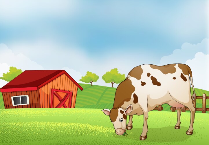 Cartoon cow in the farm Royalty Free Vector Image