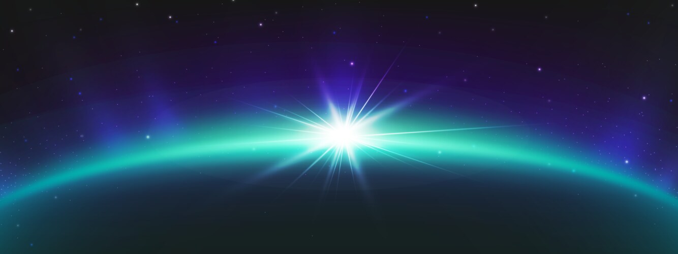 Green planet light glow eclipse in space horizon Vector Image