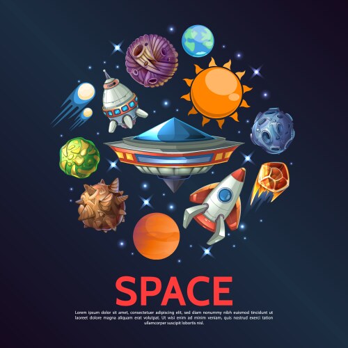 Comic space planets and spaceships Royalty Free Vector Image