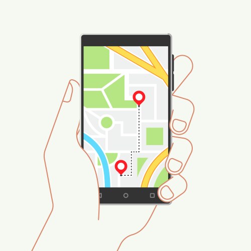 Phone navigation app with map and location Vector Image