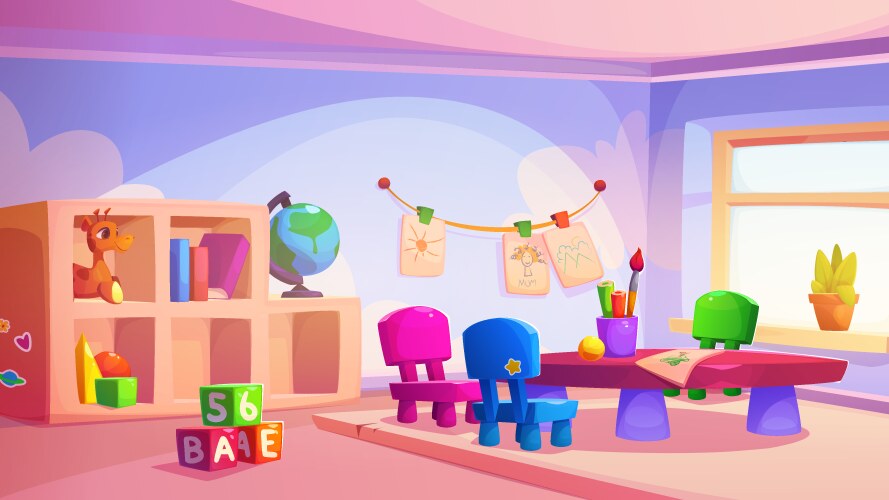 Cartoon interior of kindergarten room Royalty Free Vector