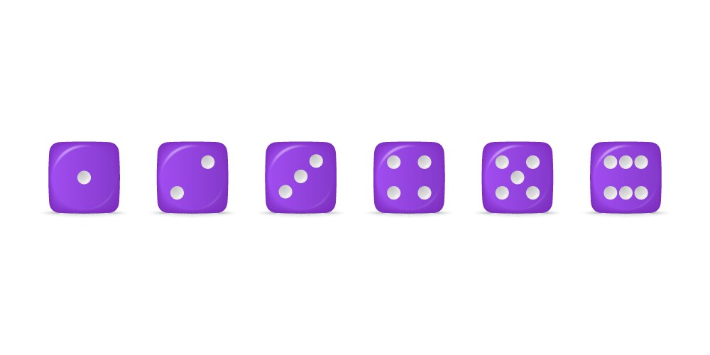 3d realistic purple game dice icon set closeup Vector Image