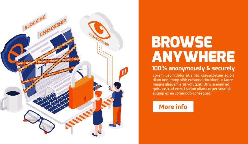 Internet censorship isometric banner Royalty Free Vector
