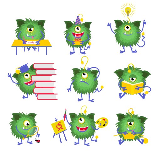 Funny little monster with different emotions set Vector Image