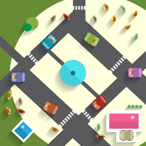 Top view flat design roundabout crossroad Vector Image