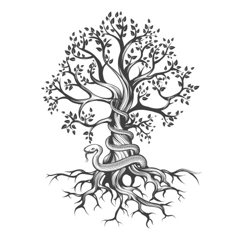 Ouroboros snake and tree of life esoteric Vector Image