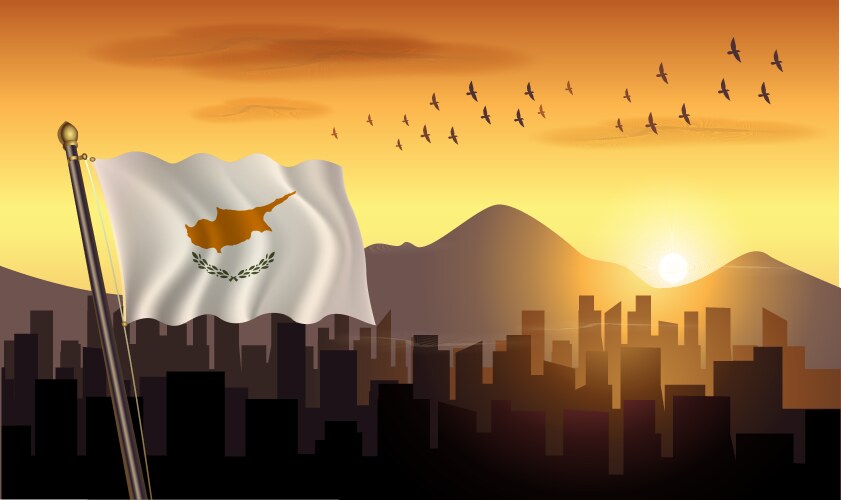 Ghana flag with mountains and sunset Royalty Free Vector