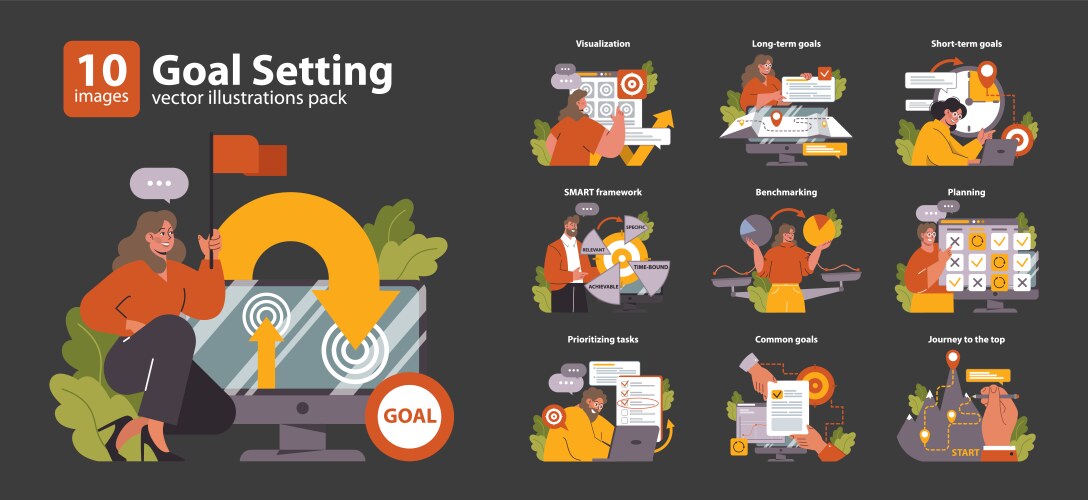 Goal setting set flat Royalty Free Vector Image