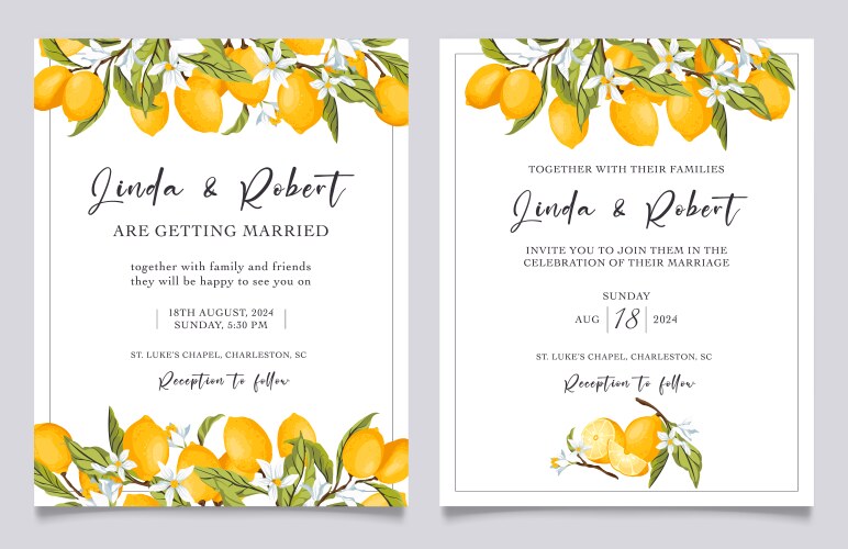 Lemon wedding invitation italian summer Royalty Free Vector