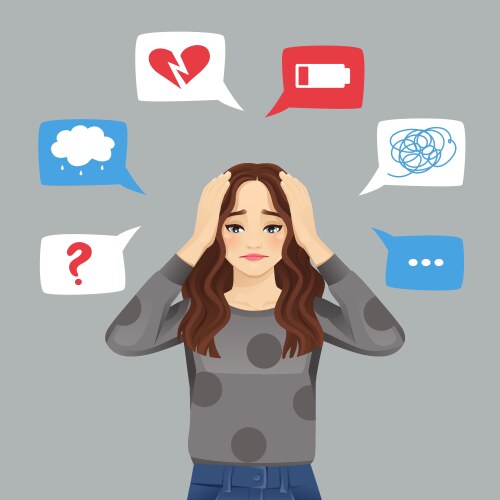 Sad woman thinking Royalty Free Vector Image - VectorStock