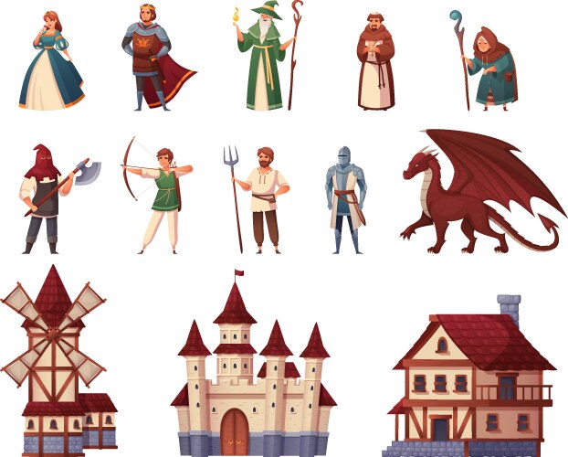 Set medieval characters various Royalty Free Vector Image