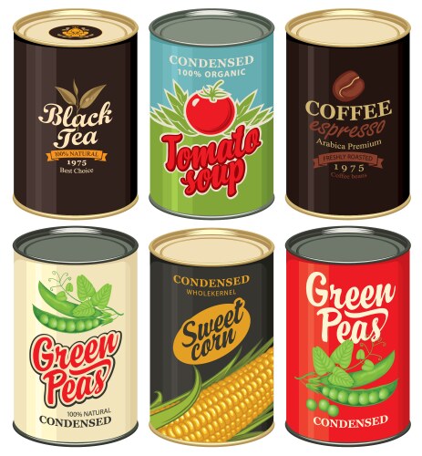 Set of tin food Royalty Free Vector Image - VectorStock