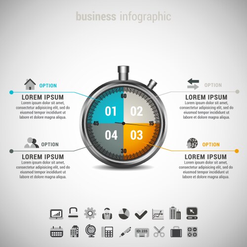 Infographics design template stopwatch Royalty Free Vector