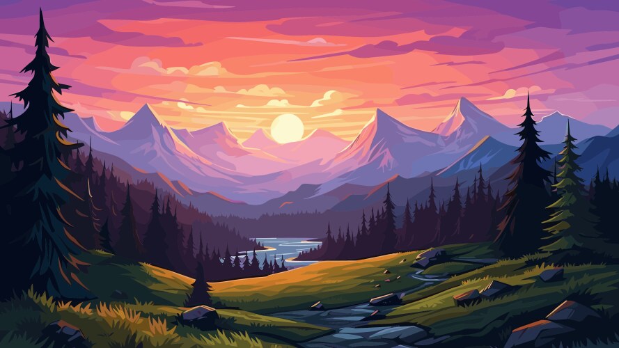 Cartoon style landscape of a meadow with clear Vector Image