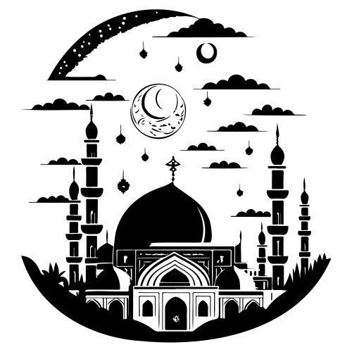 Ramadan kareem moon mosque sketch draw Royalty Free Vector