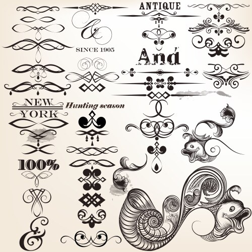 Various calligraphic design elements set Vector Image