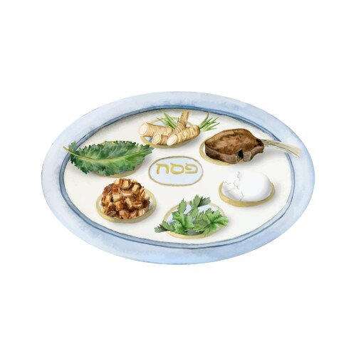 Passover seder plate with holiday food wine Vector Image