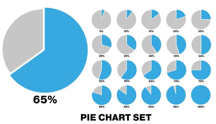 9 set pie chart percentage graph design Royalty Free Vector