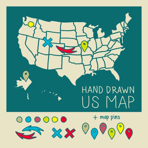 Hand Drawn US Map Poster Royalty Free Vector Image
