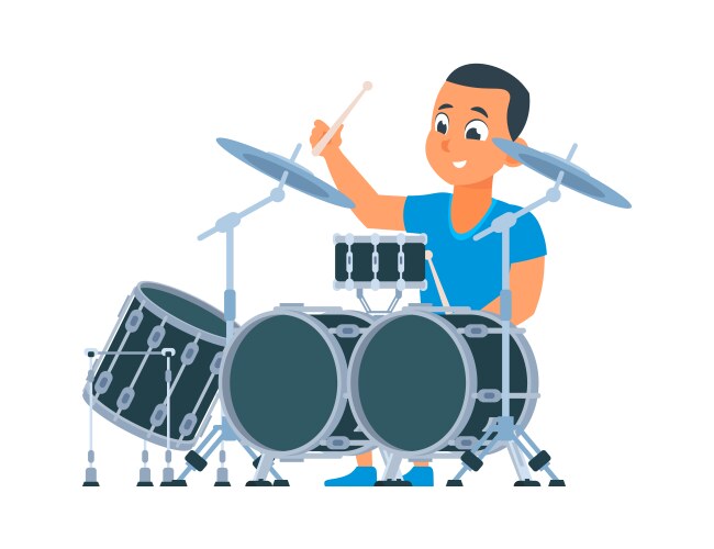Wild drummer playing drum set cartoon Royalty Free Vector