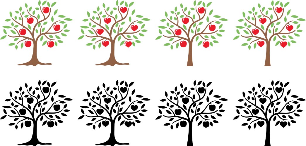 Group of stylized abstract apple trees Royalty Free Vector