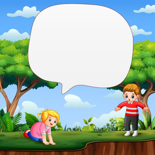 Speech bubble text with children holding a pencil Vector Image