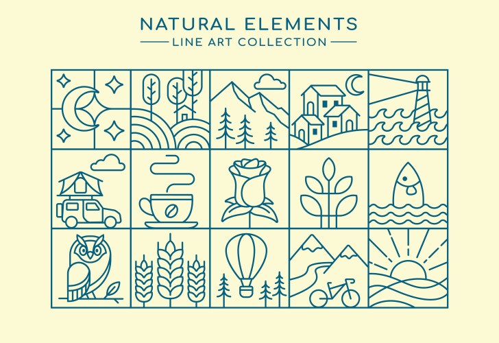 Nature landscape line art template Royalty Free Vector Image