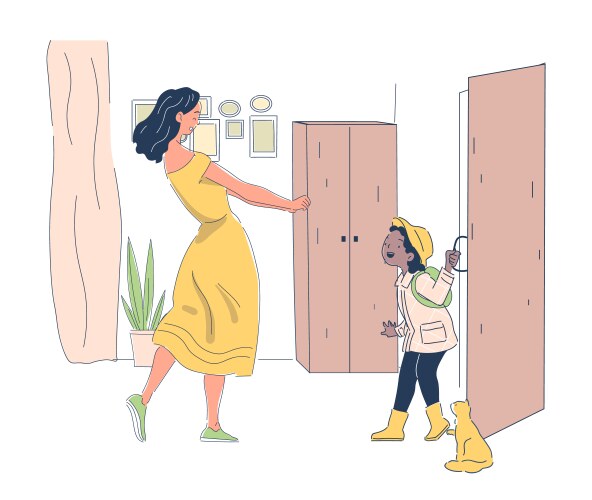 Young brother and sister waiting for a school bus Vector Image