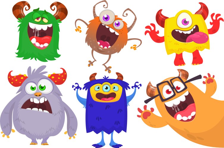Funny cartoon monsters with different face Vector Image