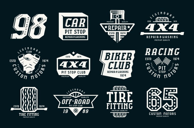 Icons of vintage car racing Royalty Free Vector Image