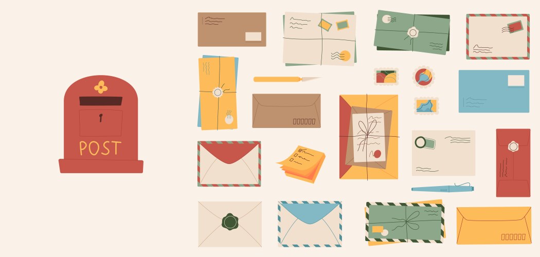 Cartoon mail and letters background template Vector Image