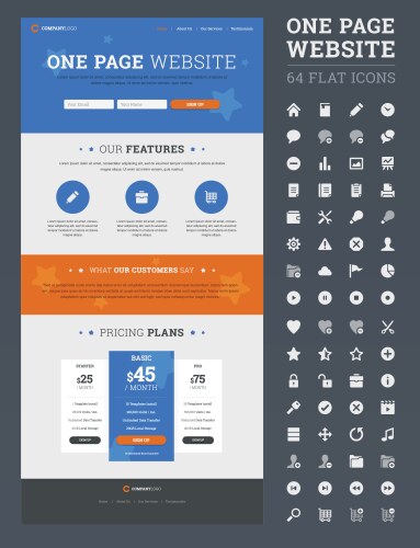Modern one page website template design Royalty Free Vector