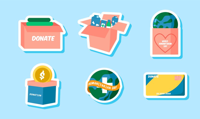 Stickers world humanitarian day Royalty Free Vector Image