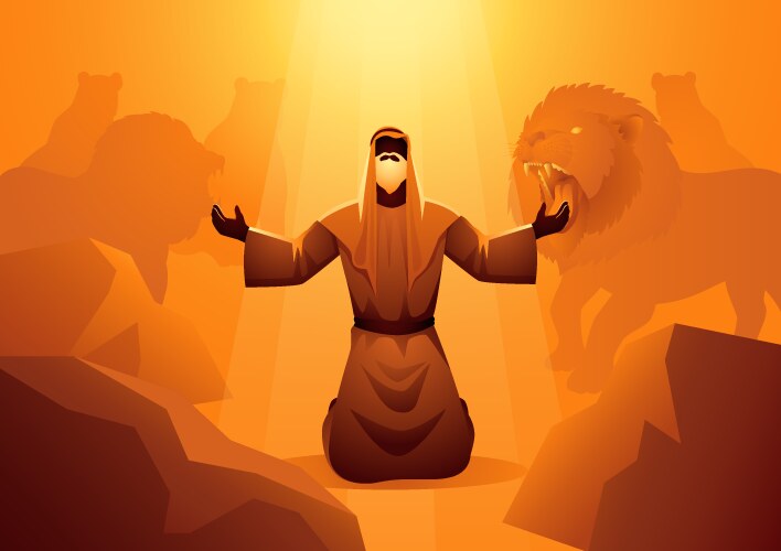 Daniel in the lions den Royalty Free Vector Image