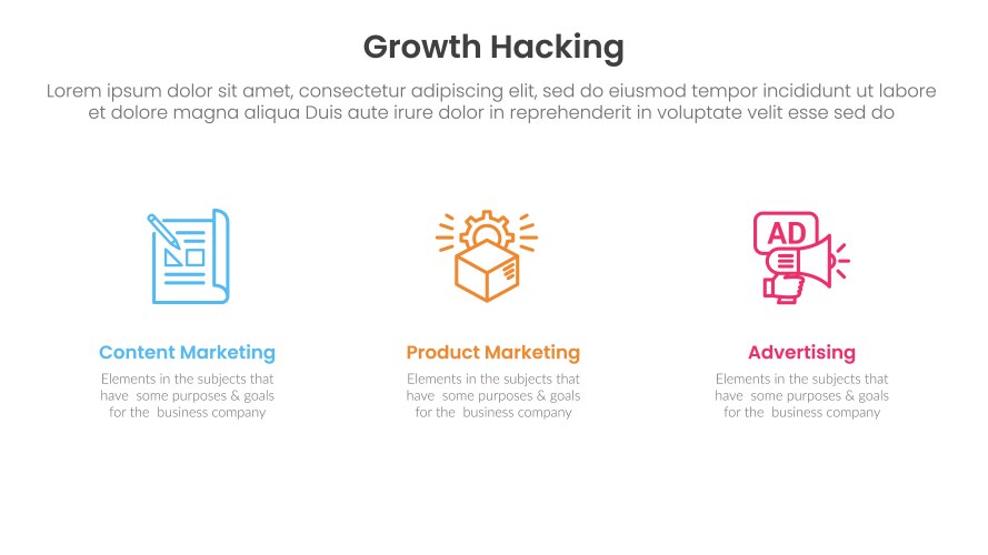 Growth hacking infographic 3 point with outline Vector Image