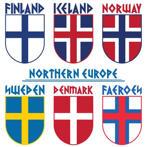 Nordic countries flags icon set Royalty Free Vector Image