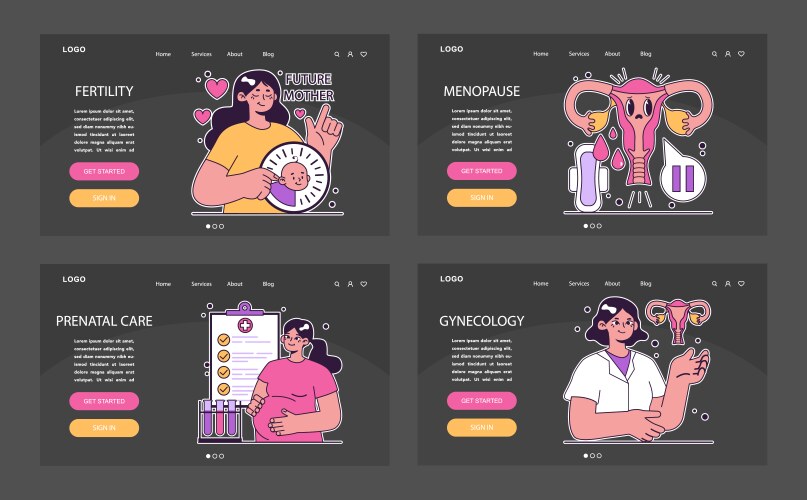 Reproductive health dark or night mode set Vector Image