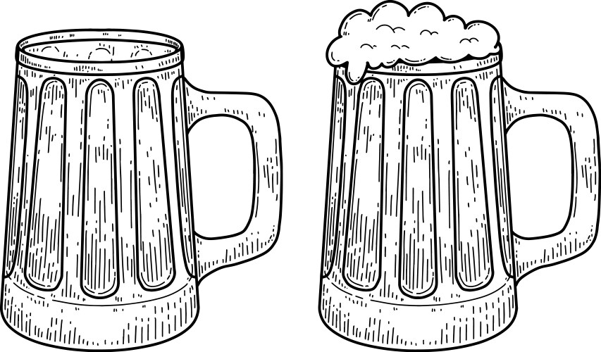 Beer mug monochrome outline drawing realistic Vector Image