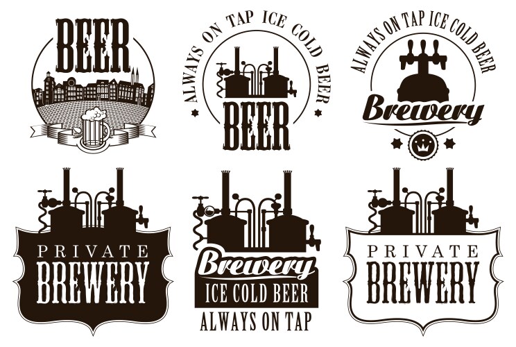 Set of beer labels with brewery production Vector Image