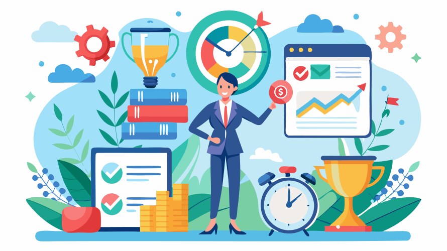 Efficient time management teamwork Royalty Free Vector Image