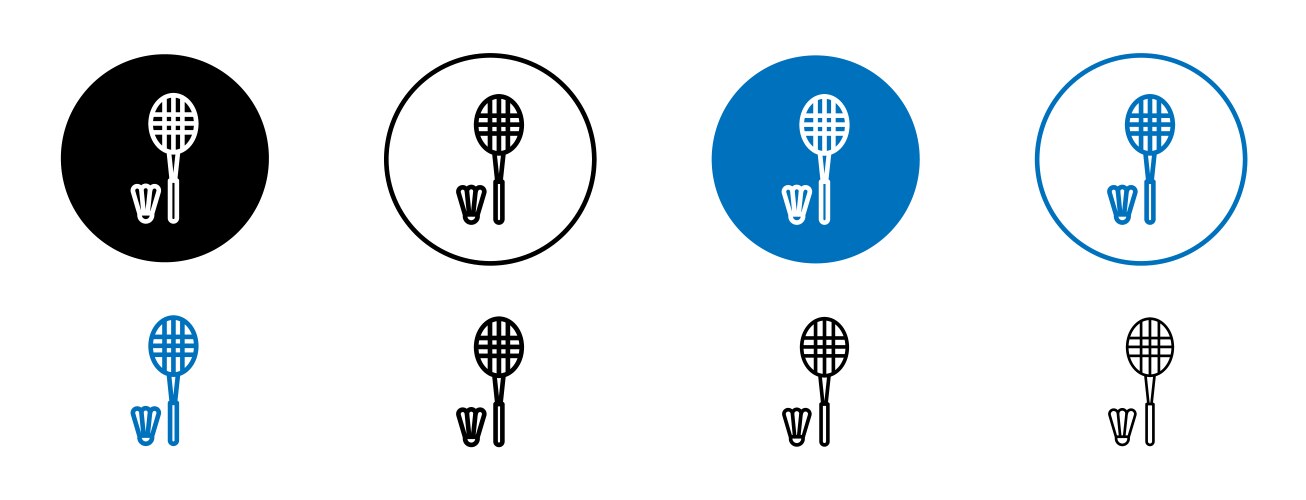 Badminton icon set black filled and outlined style
