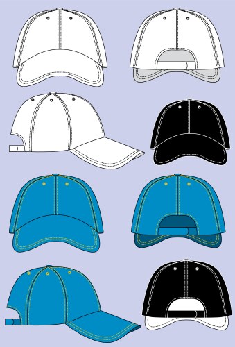 Set of baseball caps front back and side view Vector Image